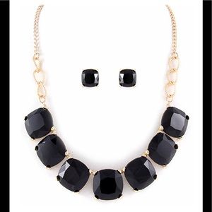 Jewelry | Black Big Stone Necklace Earrings Set | Poshmark